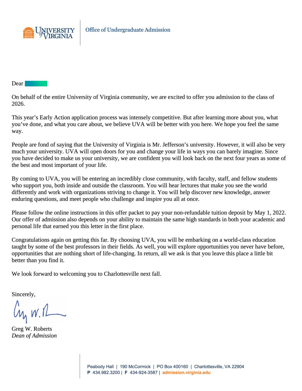 College Acceptance Letter | Sample College Acceptance Letters