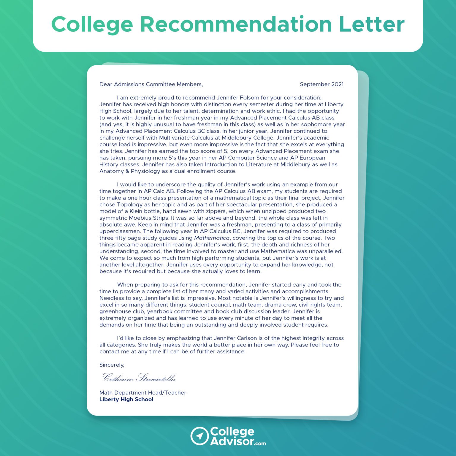 College Recommendation Letter Sample | College Recommendation Letter