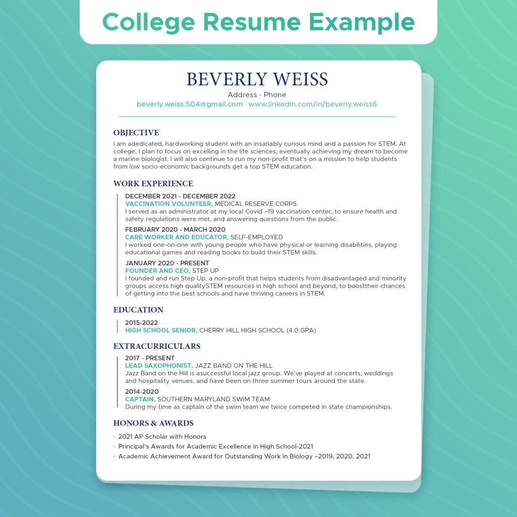 College Resume Examples How To Write A Resume For College